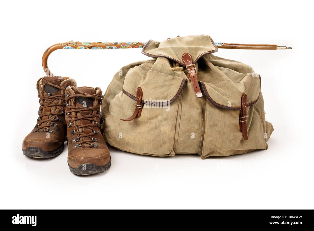 Hiking equipment isolated on white background Stock Photo - Alamy