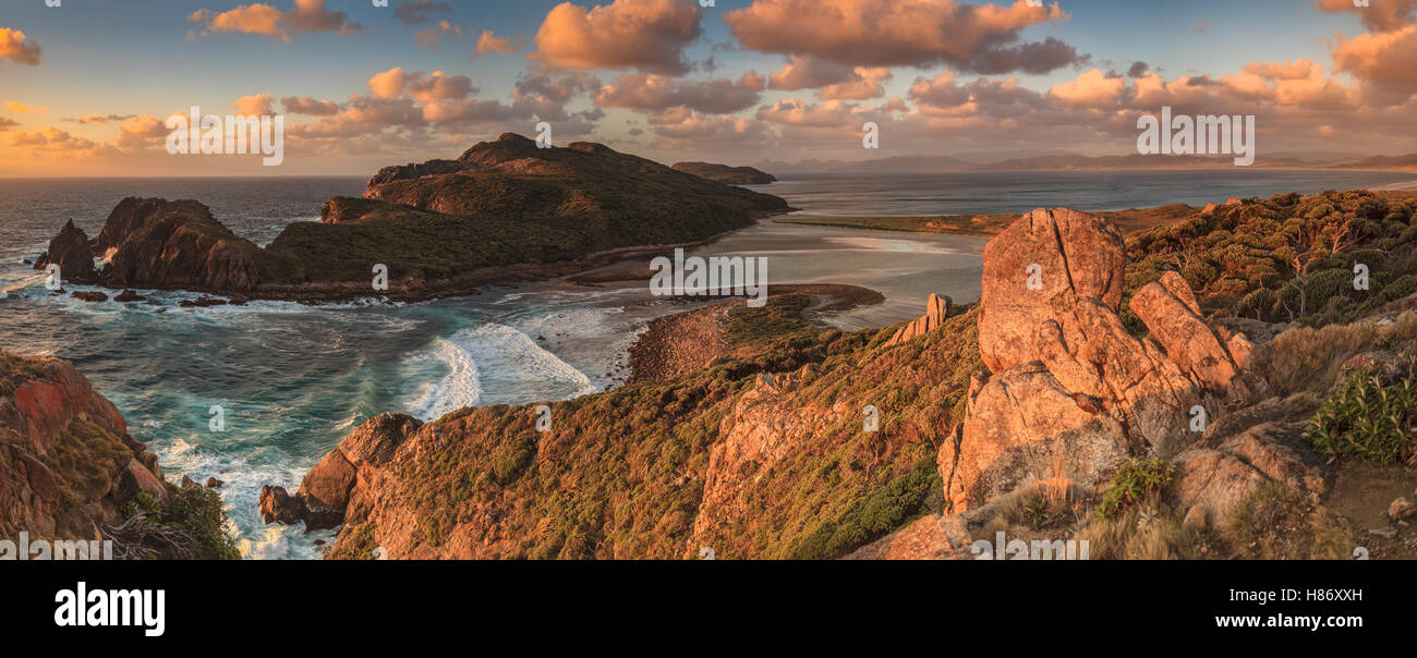 Ernest Islands at sunset, Mason Bay, Rakiura National Park, Stewart ...