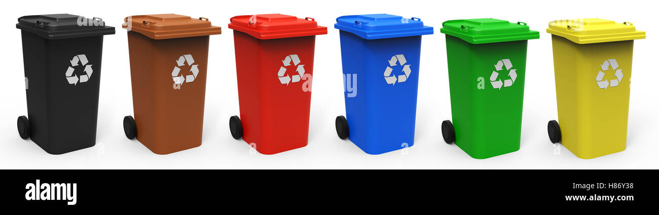 Different colors recycle bins on white background 3D rendering Stock ...