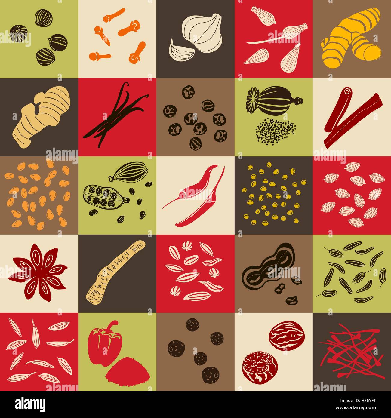 Spices hand drawn vector big icon squared set Stock Vector Image & Art ...