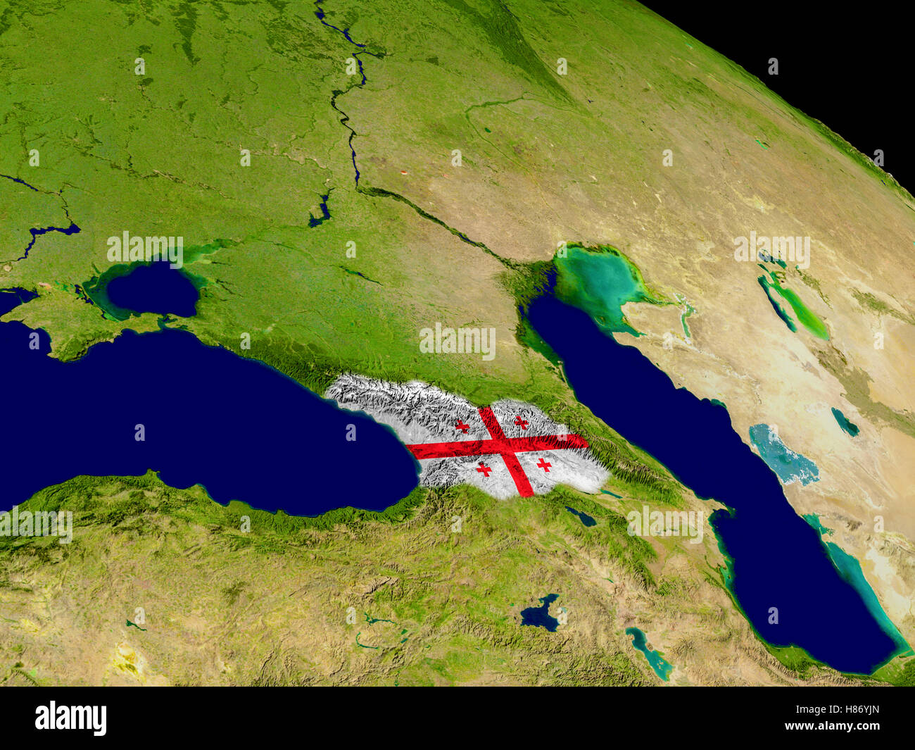 Map of Georgia with embedded flag on planet surface. 3D illustration ...