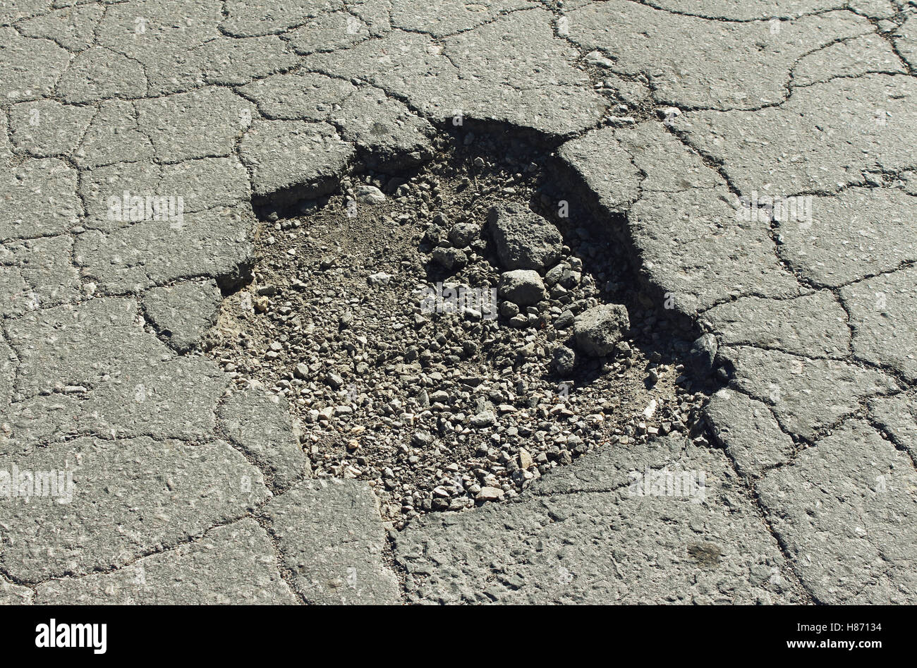 Large pit on the old road Stock Photo - Alamy