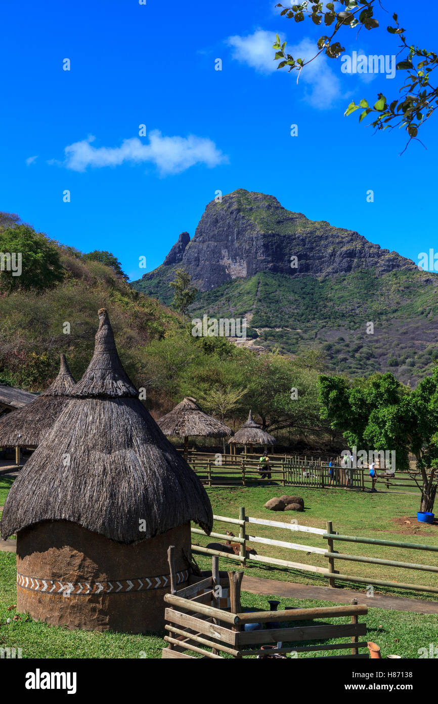 Petting farm at Casela Nature and Leisure Park with Rempart Mountain in ...