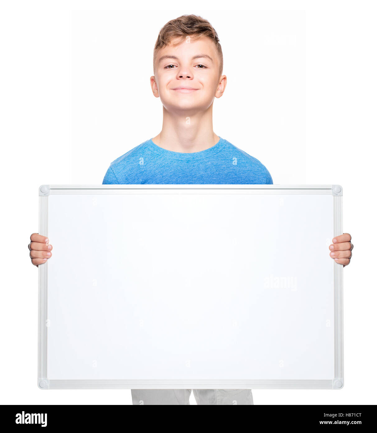 Teen boy with white blank Stock Photo - Alamy