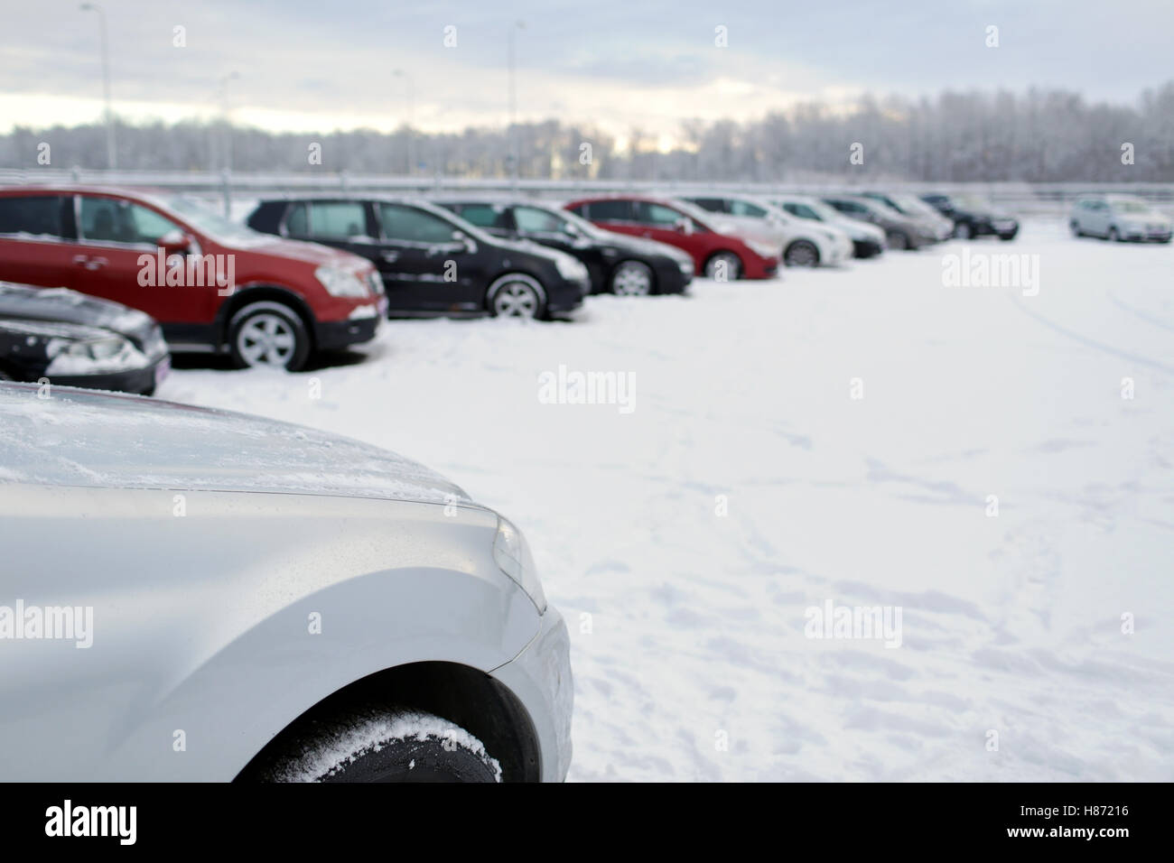 winter car parking with snow Stock Photo - Alamy