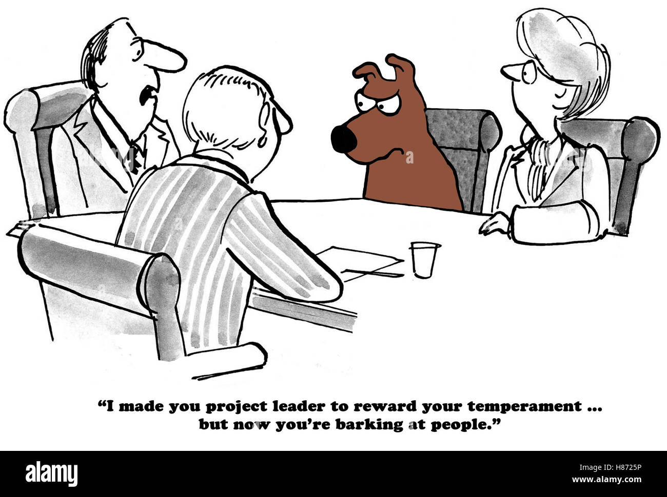Business cartoon about a supervisor who is barking at employees Stock ...