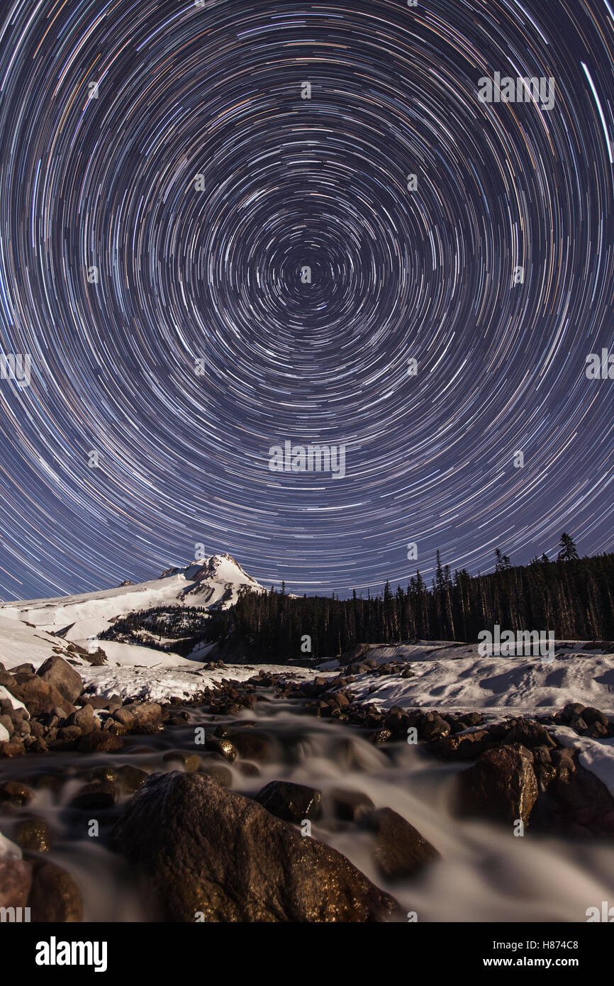 Stars rotating around Polaris, the North Star, over Mount Hood and the ...