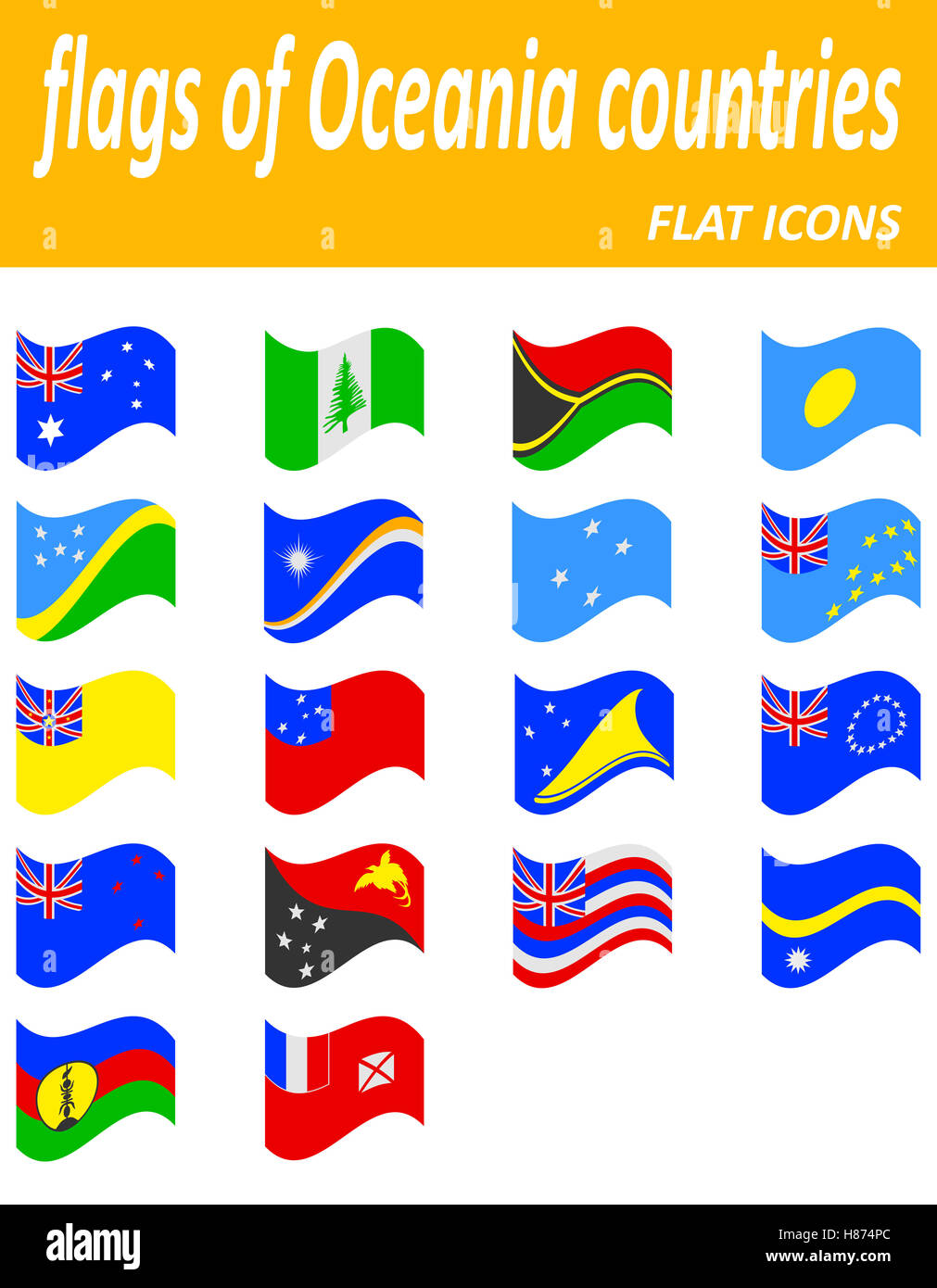 flags of oceania countries flat icons illustration isolated on white ...