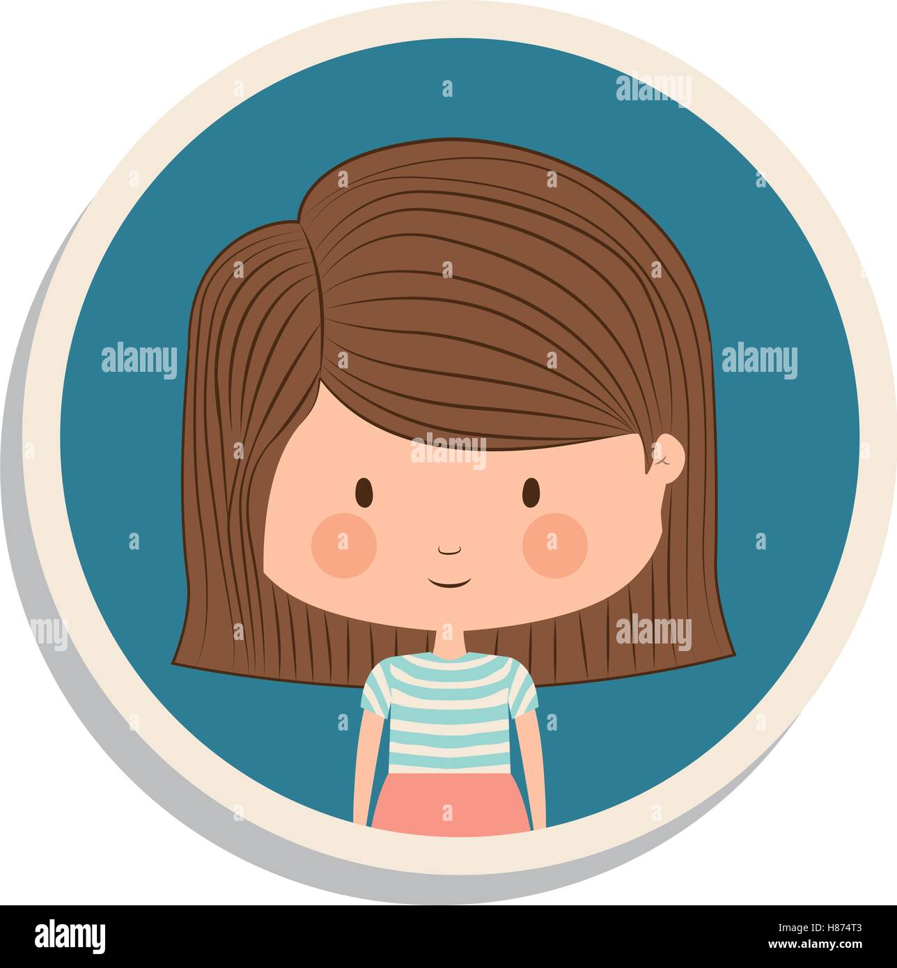 round frame and girl with striped short hair vector illustration Stock ...