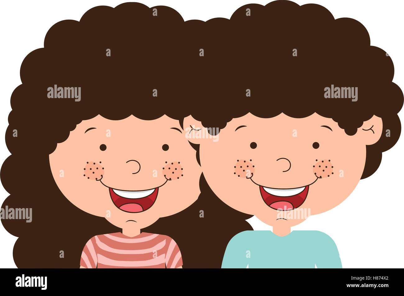couple of children half body and curly hair vector illustration Stock ...