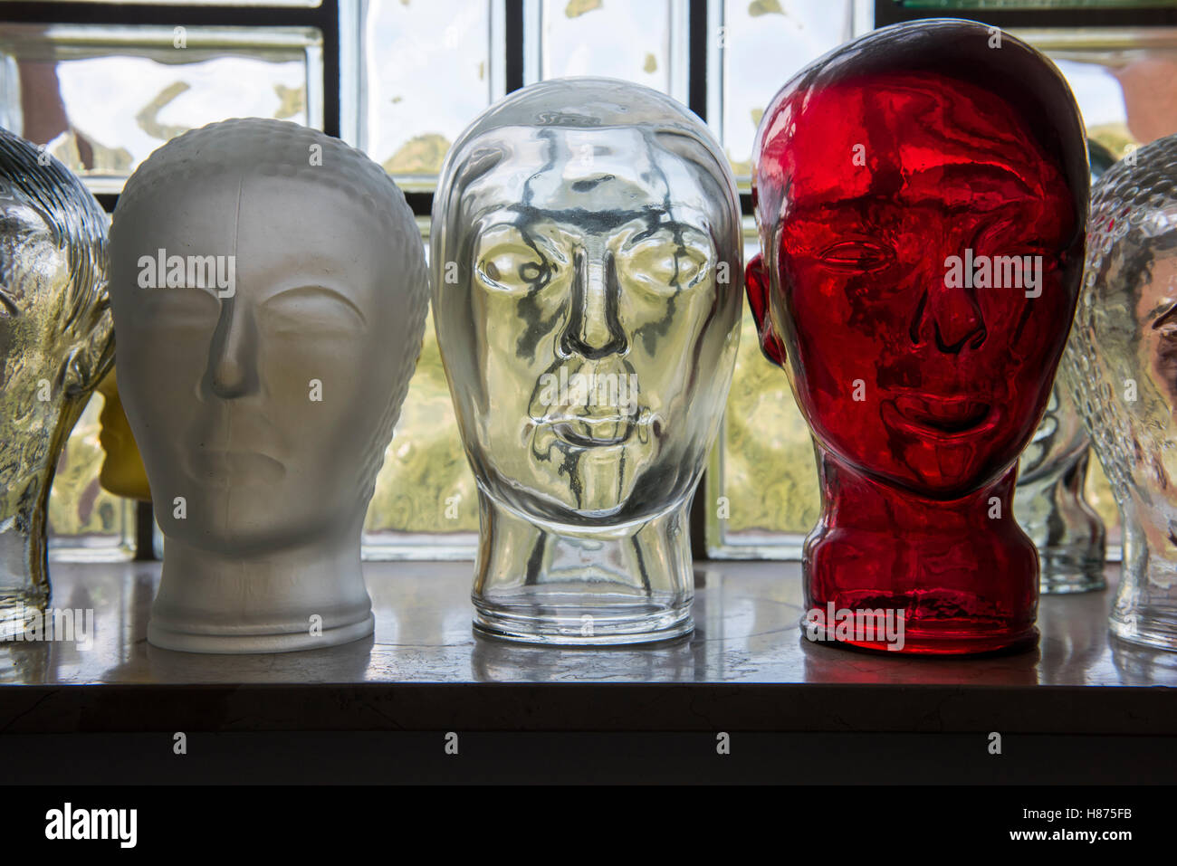 Glass heads on display in a house in Germany. Sept 2016 Stock Photo - Alamy