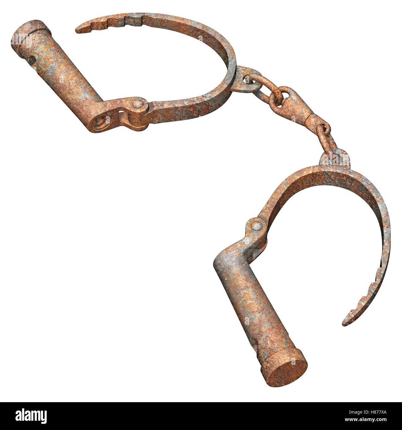 3D illustration of rusty old handcuffs, isolated on white background Stock Photo - Alamy