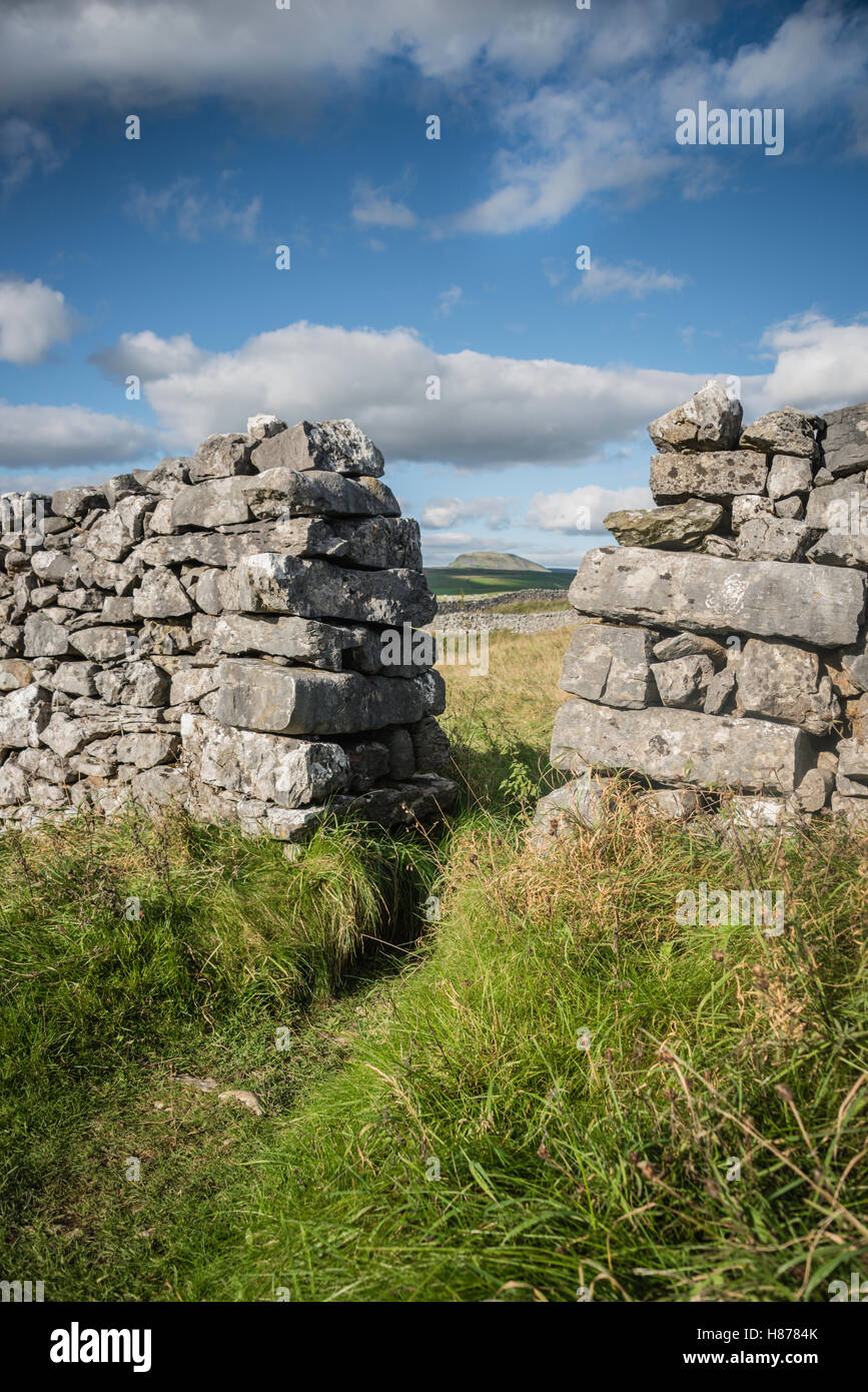 A break in the wall high above Stainforth, Yorkshire Dales, UK Stock ...