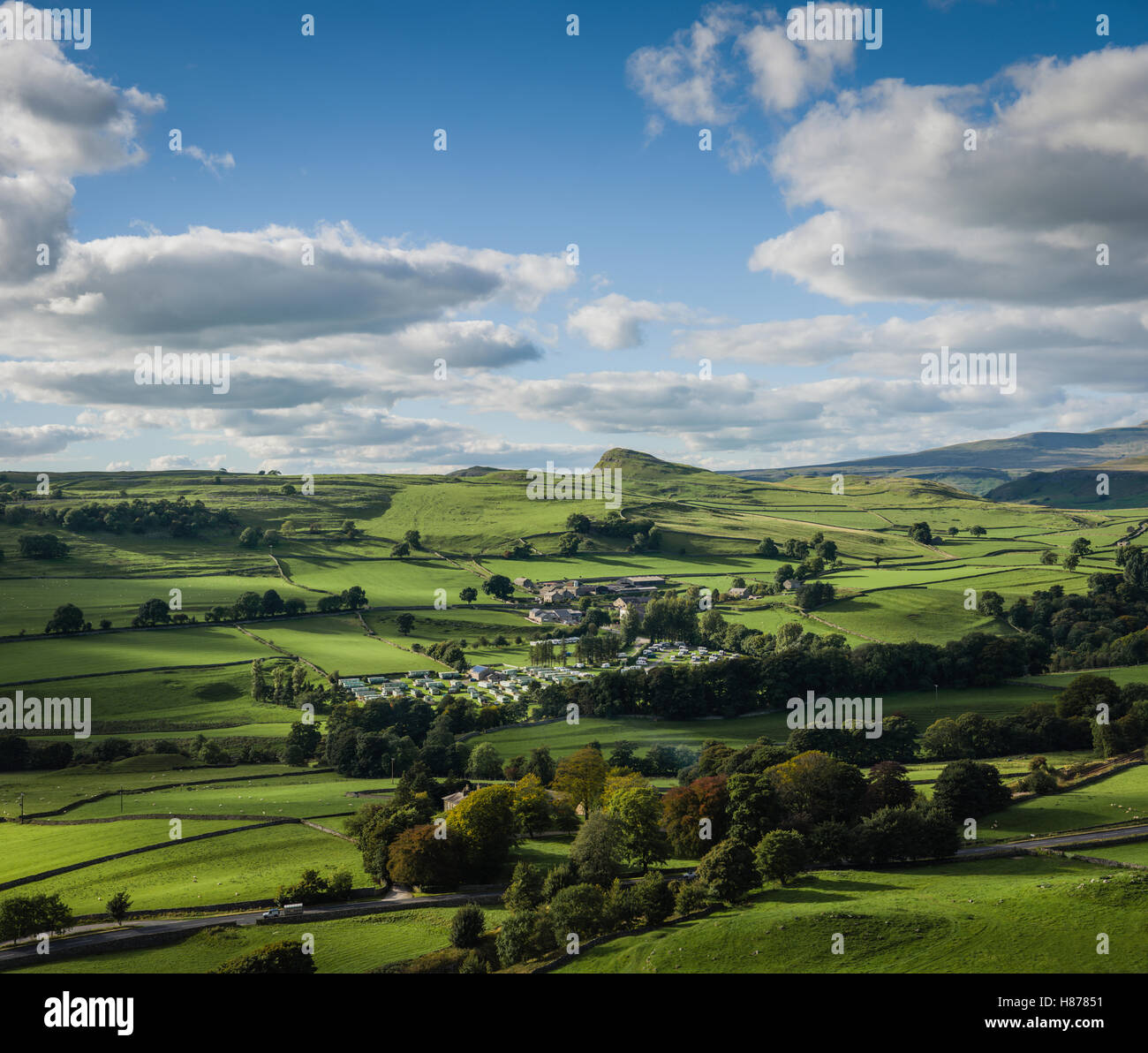 Caravan park and landscape around Stainforth, Yorkshire Dales, UK Stock ...