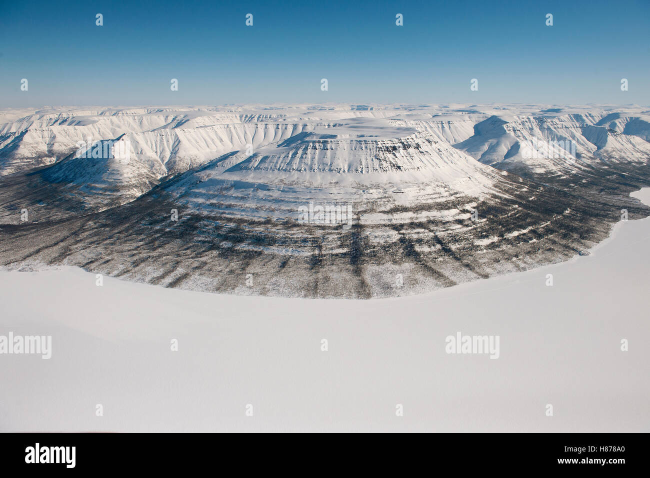 Mountains and plateau in winter, Putorana Plateau, Siberia, Russia ...