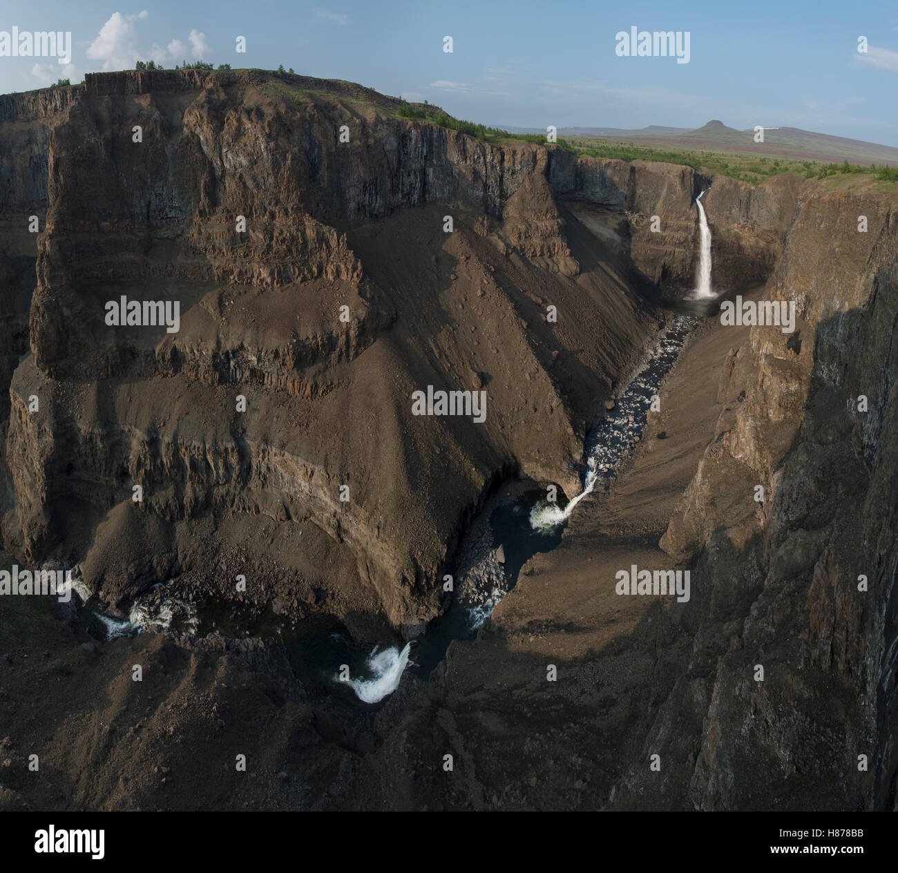 Waterfalls in deep canyon in plateau, Putorana Plateau, Siberia, Russia ...