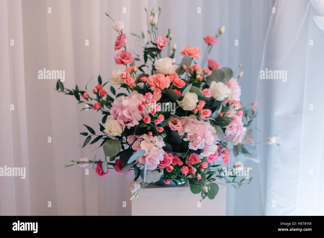Tender flower bouquet stands on white box Stock Photo - Alamy