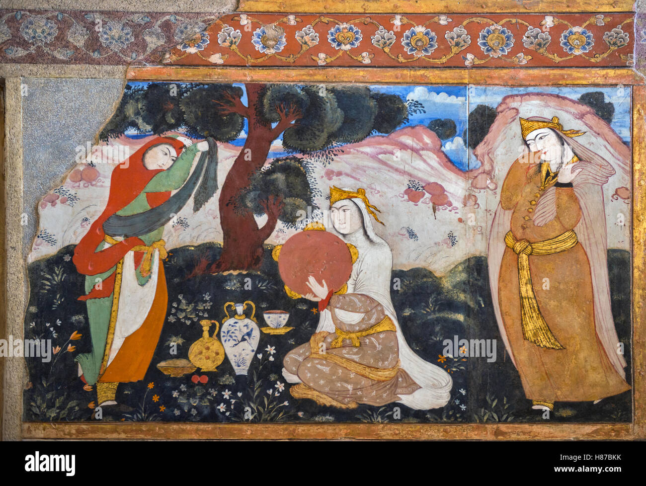 Colorful fresco of forty columns palace in Isfahan Iran Stock Photo - Alamy