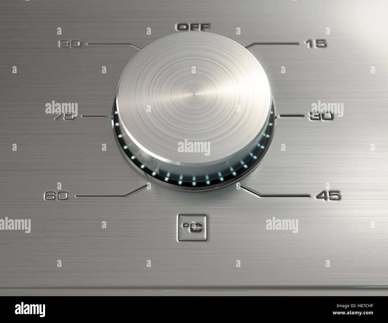 A 3D render of a closeup of the dials of a modern stainless steel ...