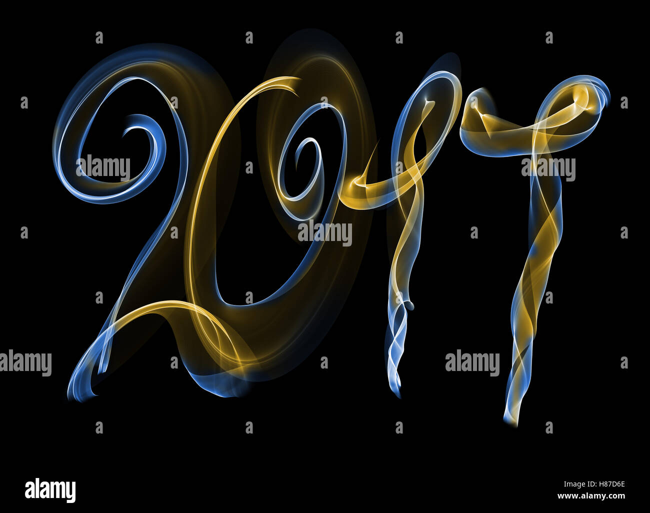 2017 isolated numbers written with white smoke or flame light on black ...
