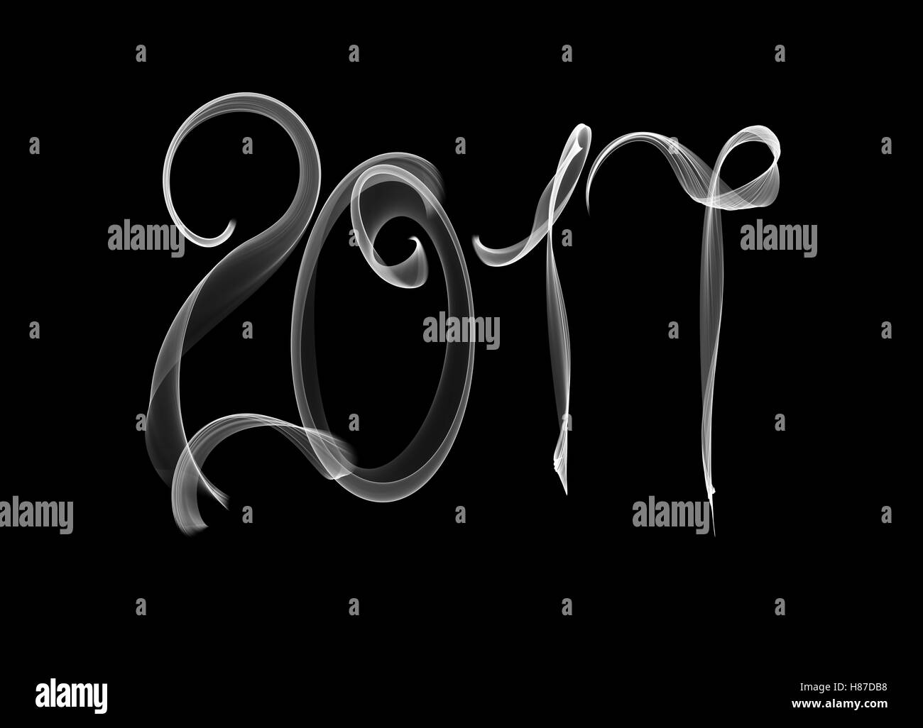 2017 isolated numbers written with white smoke or flame light on black ...