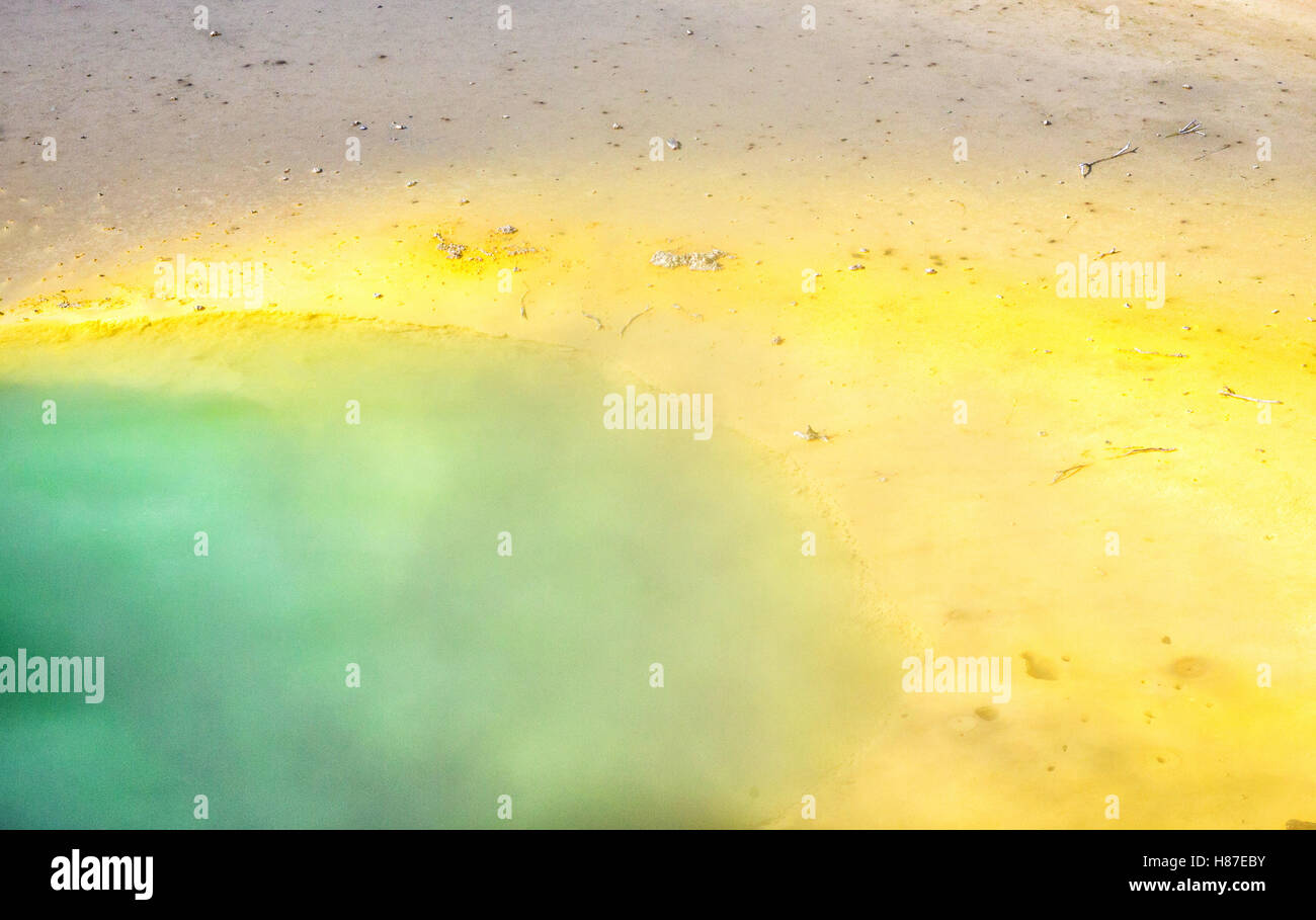 Volcanic Champagne Pool with calcareous crust stained with sulphur and ...