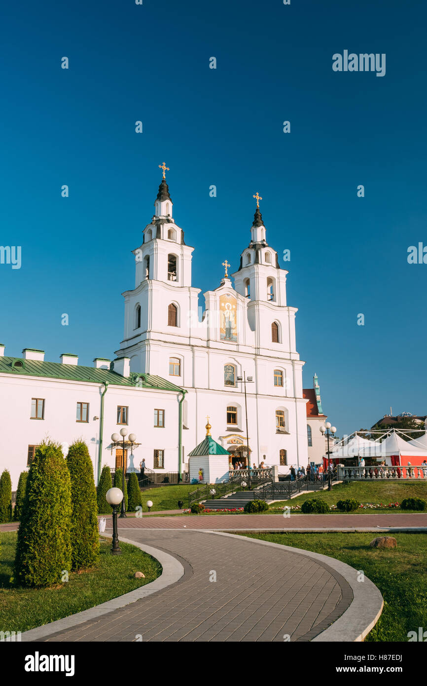Minsk, Belarus. View Of White Baroque Building Of Holy Spirit Cathedral ...