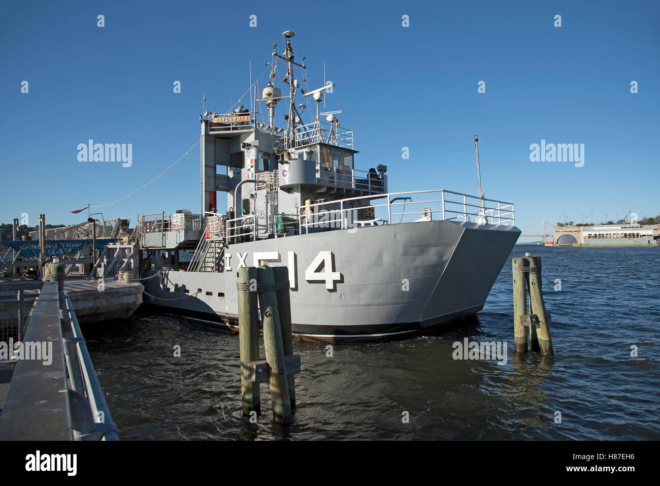 West Harlem Piers Manhattan New York USA The Baylander a former US navy ...