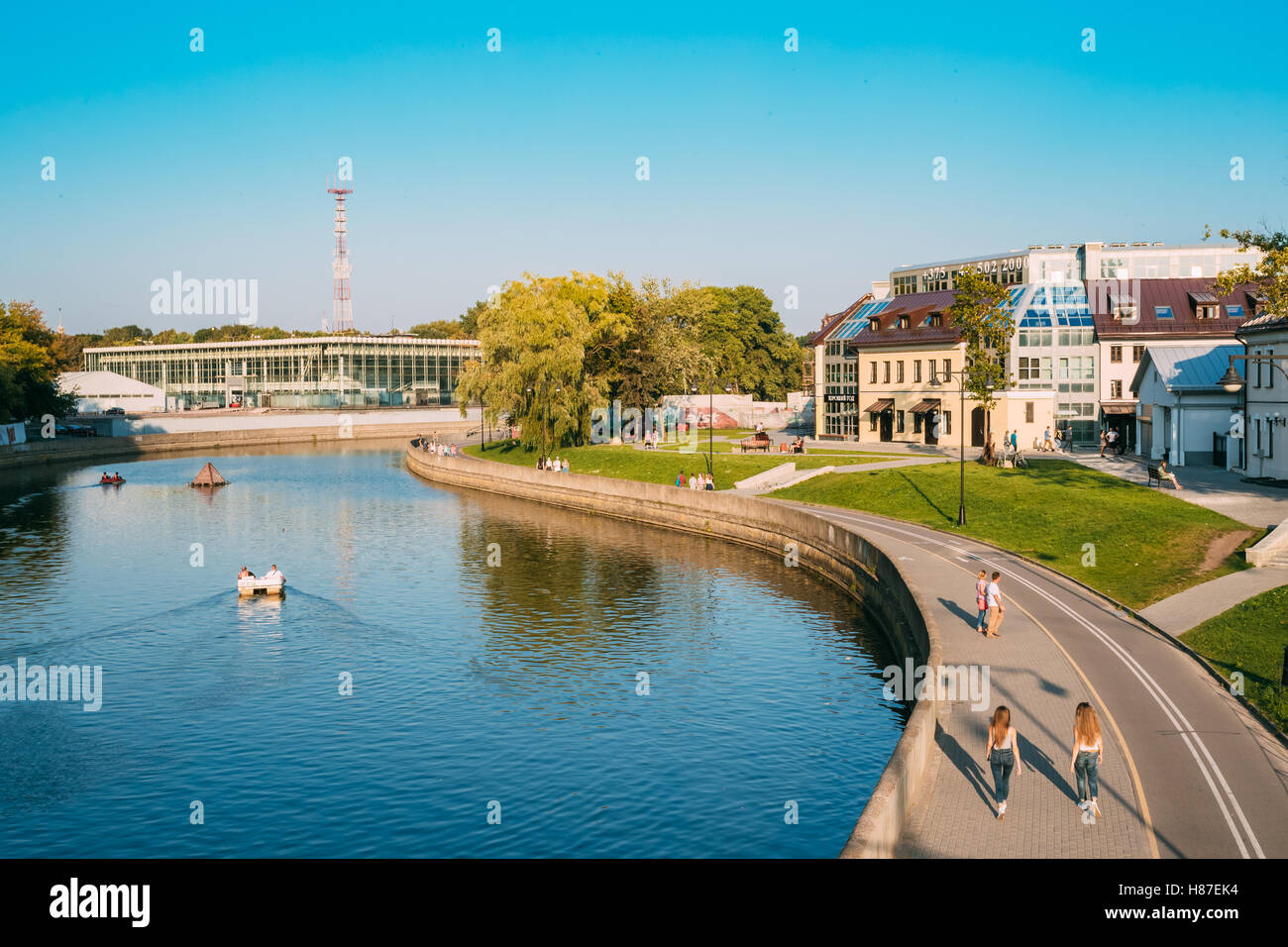 Minsk, Belarus. Top View Of Winding Concrete Embankment Of Svislach ...