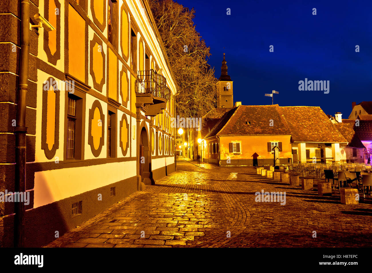 Baroque architecture of old Varazdin town, square view, northern ...