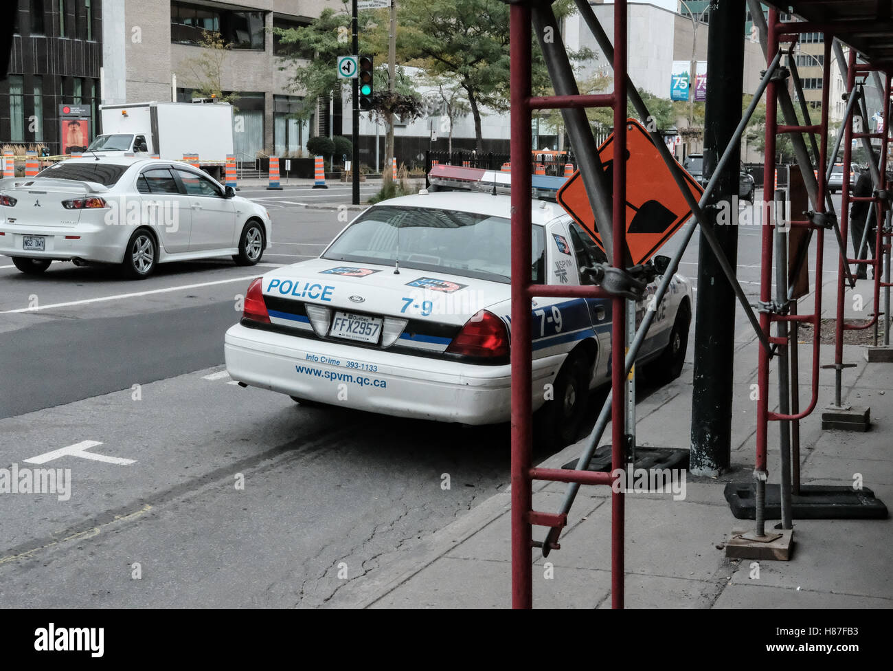 Rear view of a Montreal, Canadian police vehicle seen attending an ...
