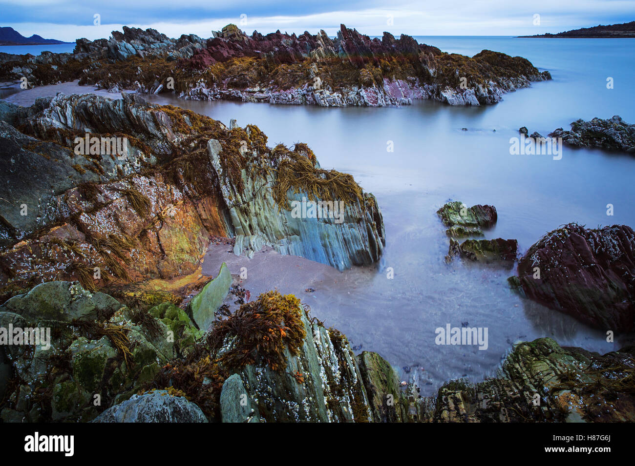 Sedimentary rocks along coast, Batsfjord, Persfjord, Varanger, Finnmark ...