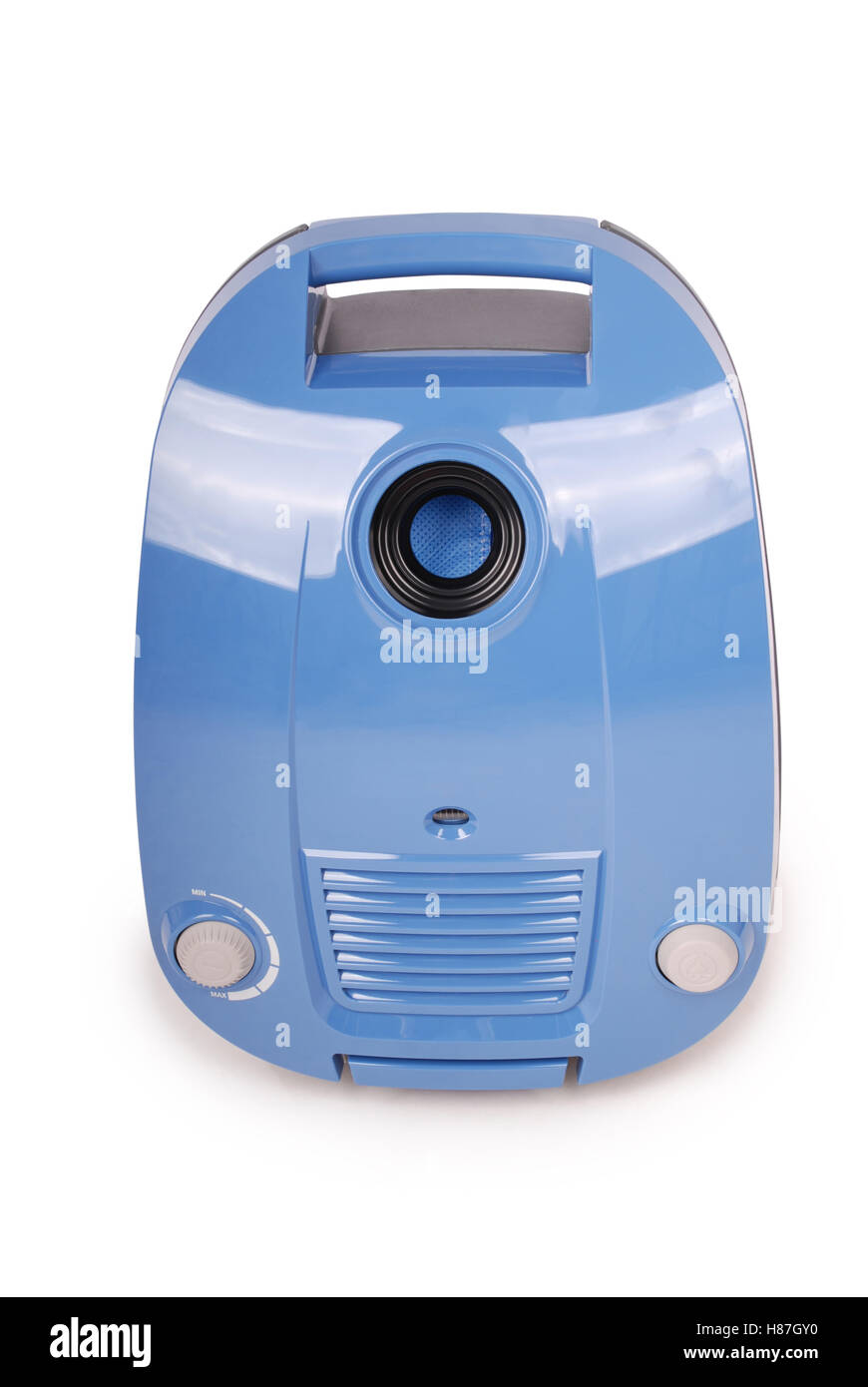Blue vacuum cleaner isolated on white background. Clipping path inside ...