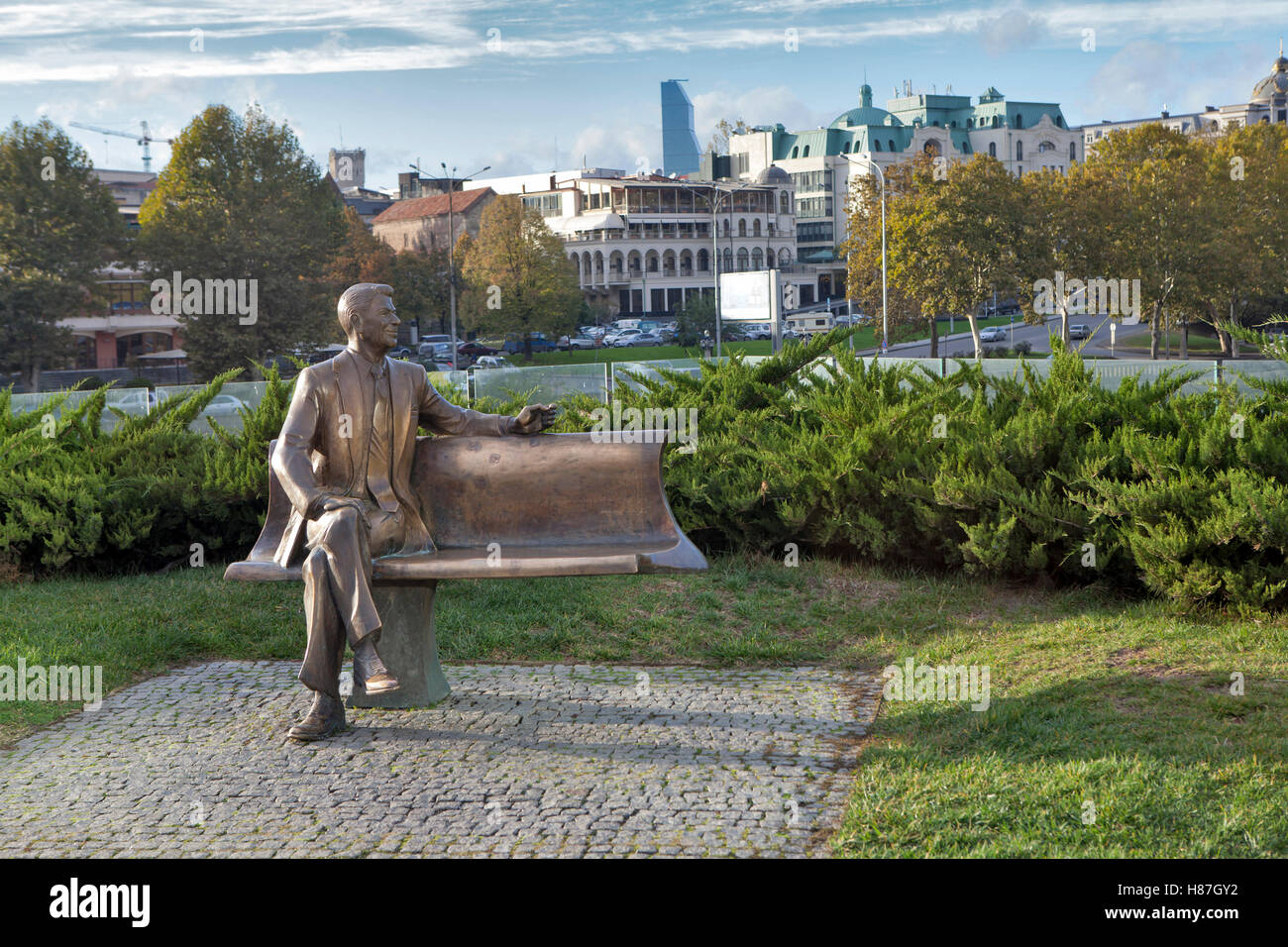 TBILISI, GEORGIA, 5 November, 2016: A bronze statue, depicting a ...