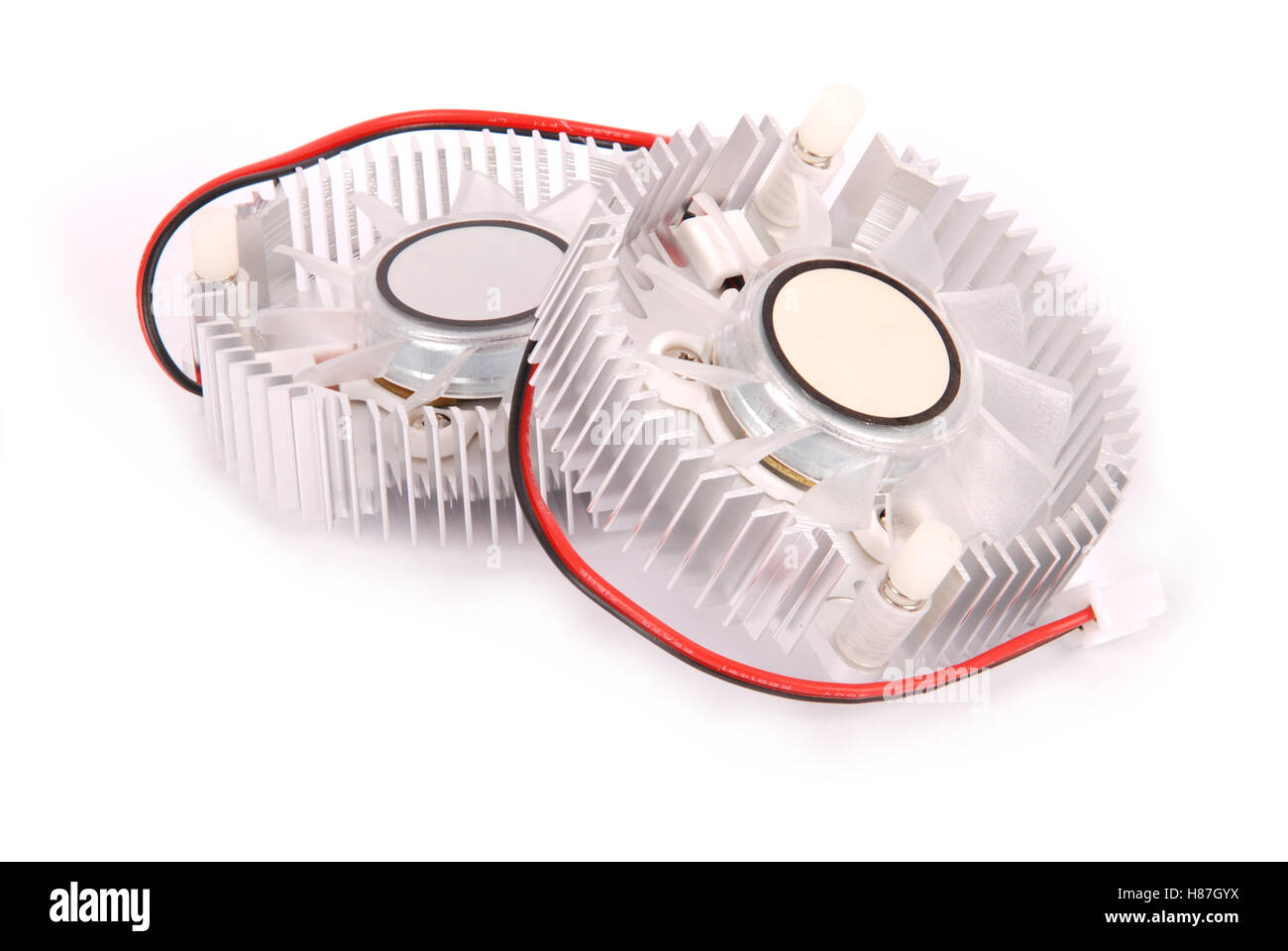 Close-up shot of a computer CPU coolers isolated on white background ...
