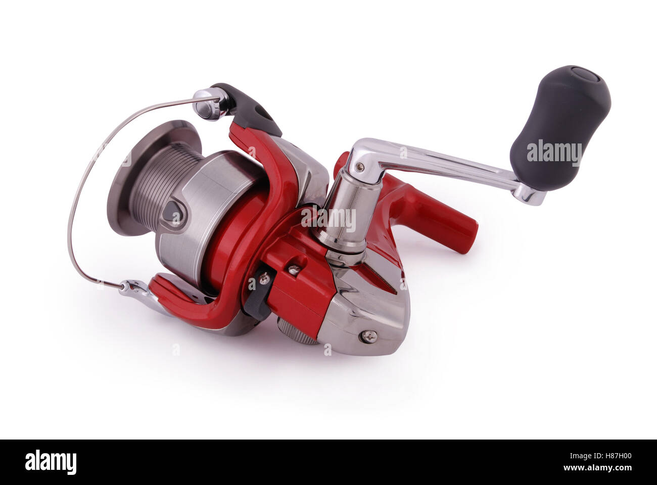 Reel fishing rod isolated on white background. Closeup with clipping ...