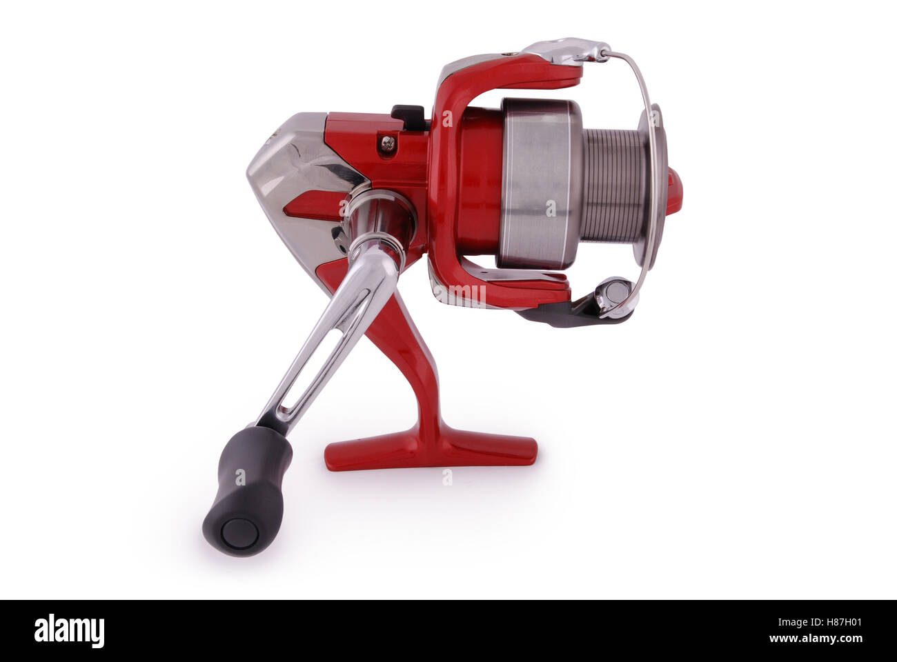 Reel fishing rod isolated on white background. Closeup with clipping ...