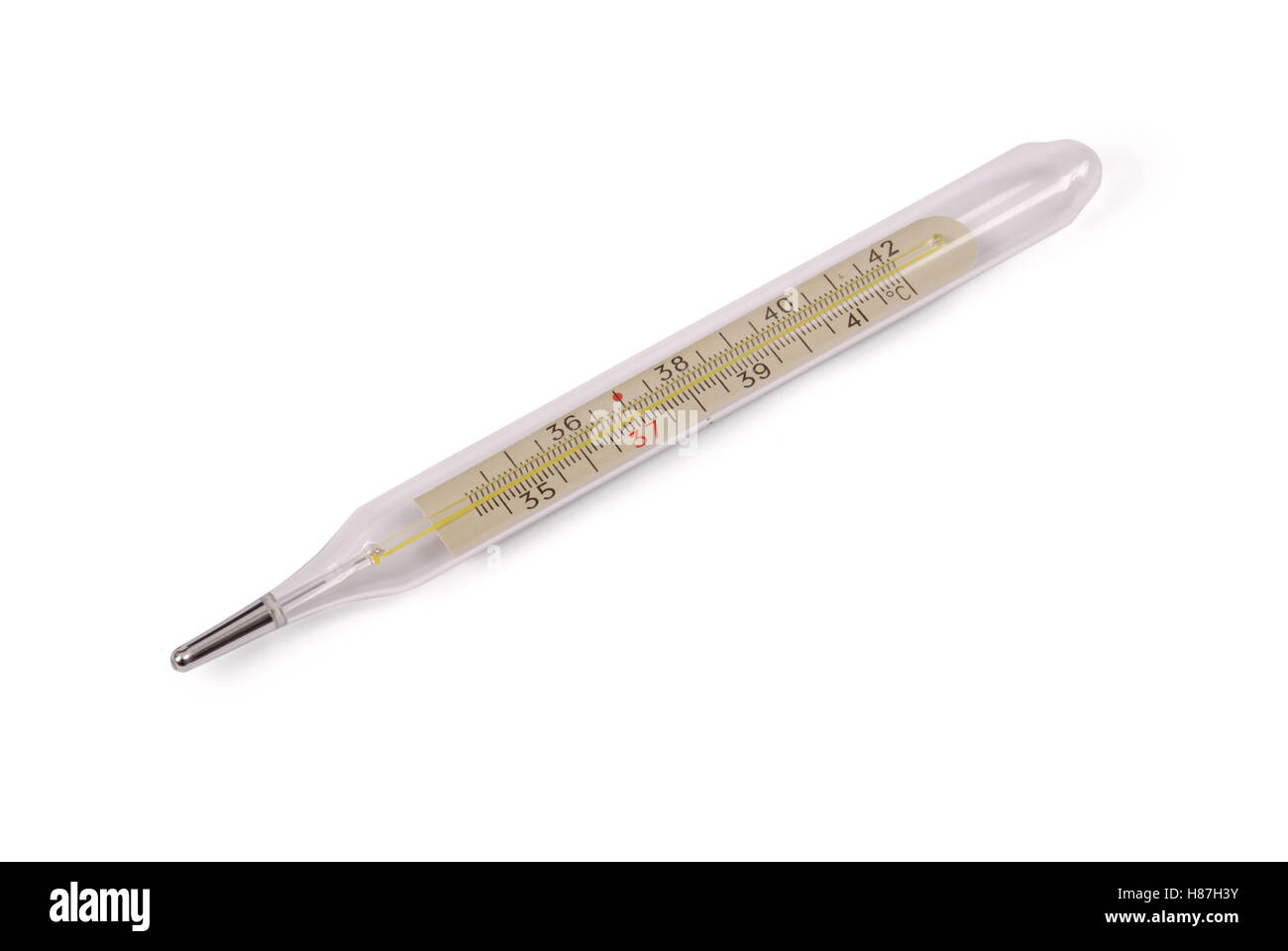 Medical mercury thermometer isolated on white background with soft ...