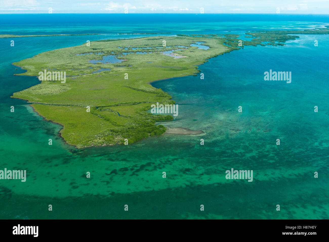Island and reef, Hicks Cays, Belize Stock Photo - Alamy
