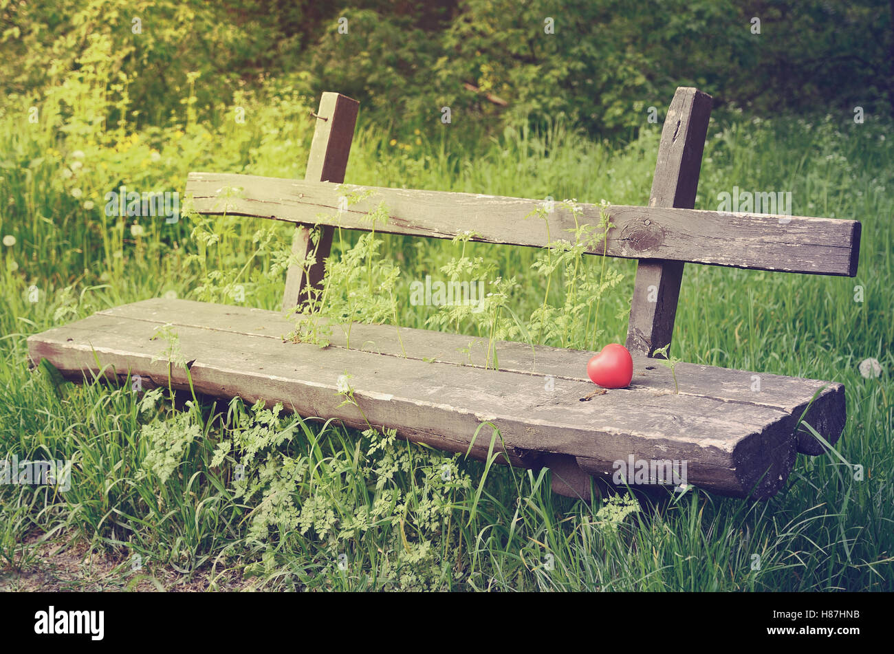Photo of abandoned bench with heart shape in the park Stock Photo - Alamy