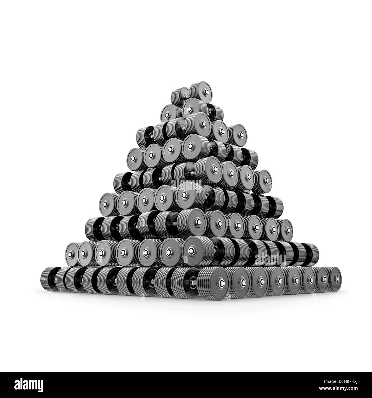Dumbbell pyramid isolated / 3D illustration of heavy dumbbells Stock ...