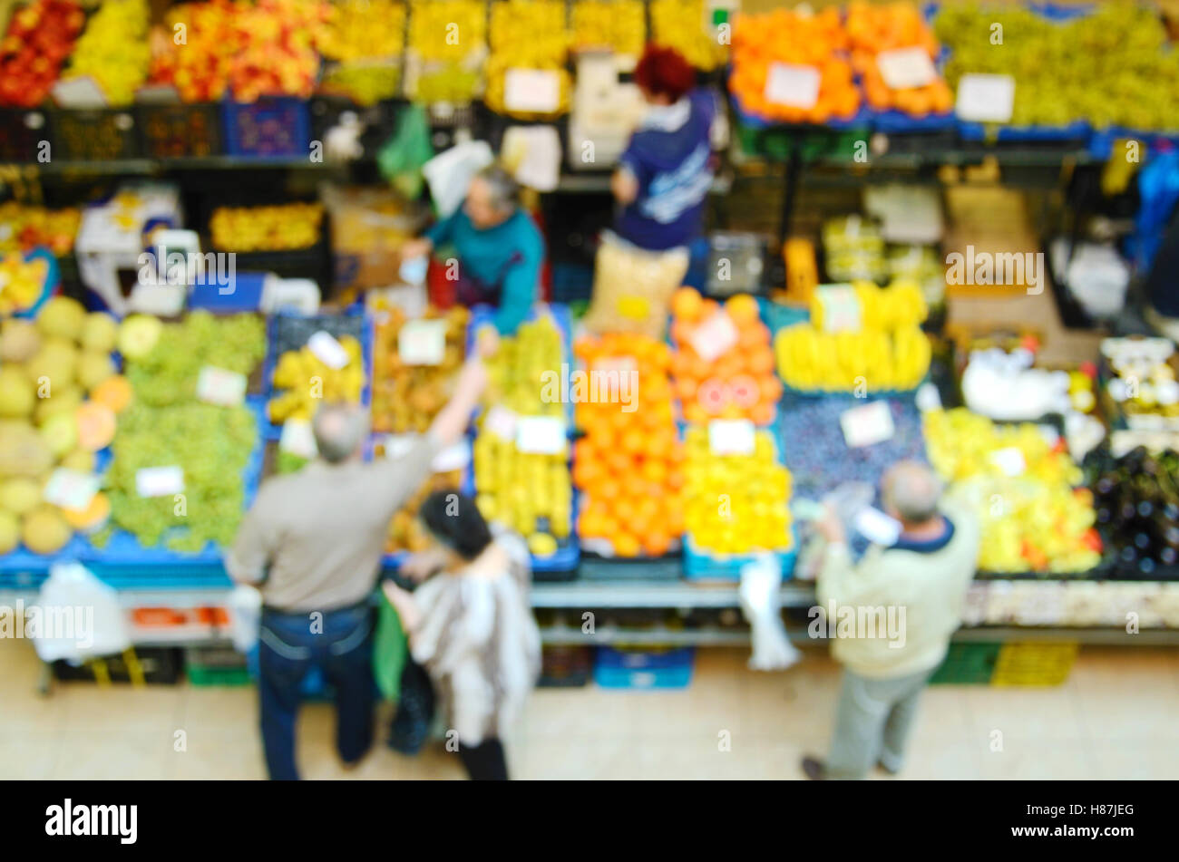 Blurred photo of a market, top of view Stock Photo - Alamy