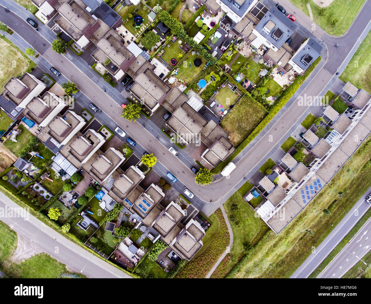 Aerial view of Dutch street with white houses Stock Photo - Alamy