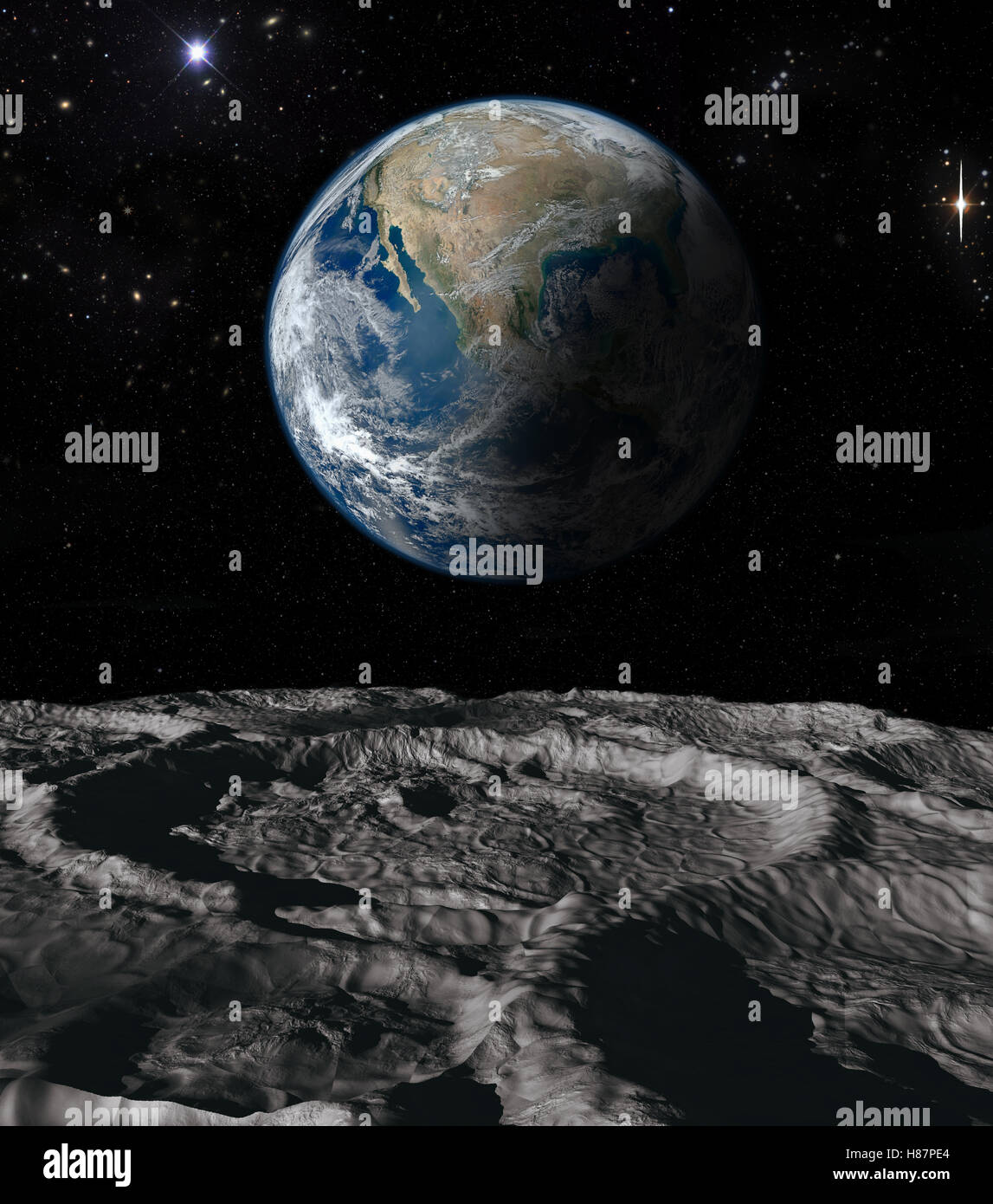 View from the moon orbit and rotating around the planet earth Stock ...