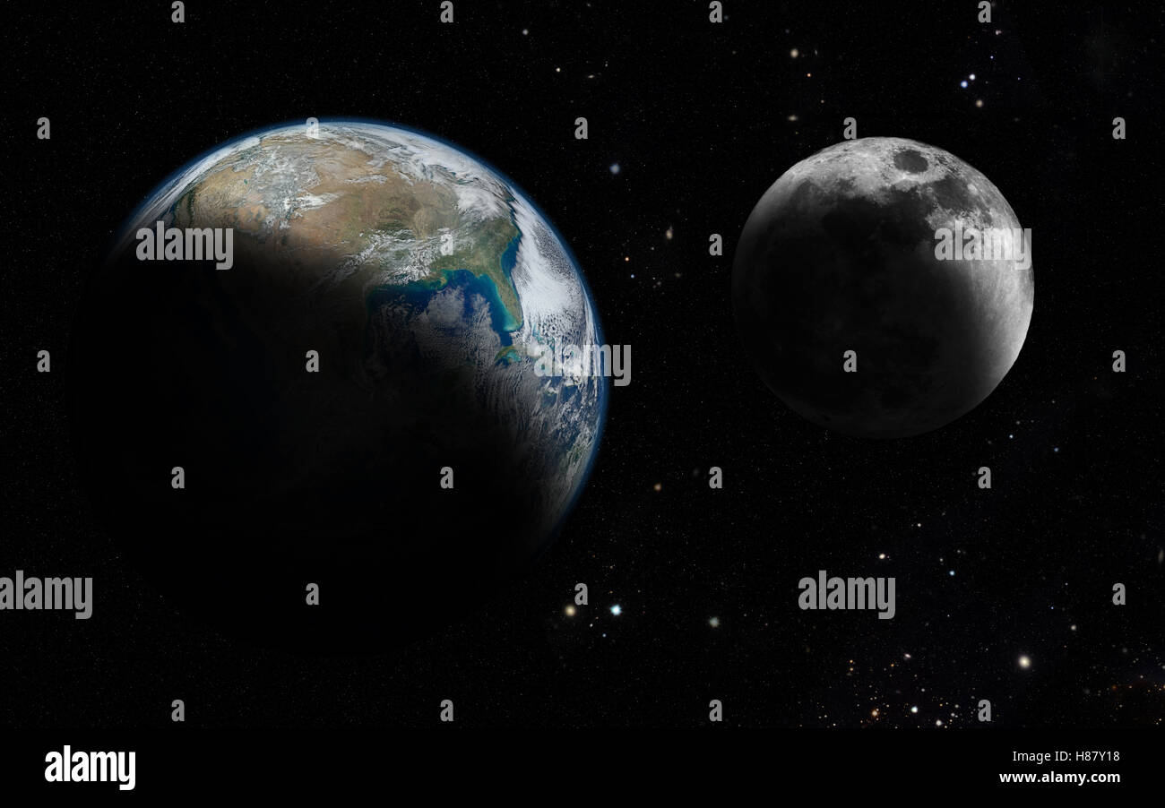 View from the moon orbit and rotating around the planet earth Stock ...