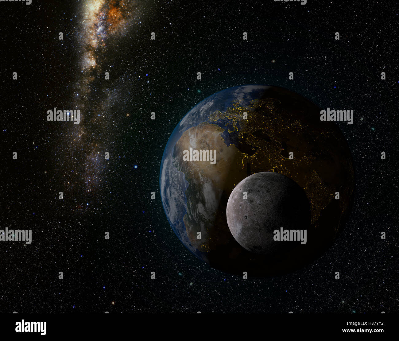 View from the moon orbit and rotating around the planet earth Stock ...