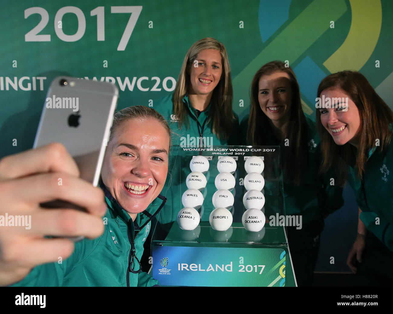 Ireland players (from left) Niamh Briggs, Alison Miller, Clare ...