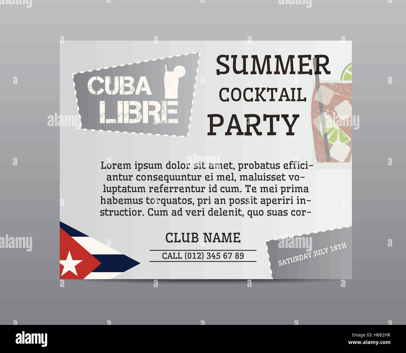 Summer cocktail party poster layout template with Cuba flag and Cuba ...