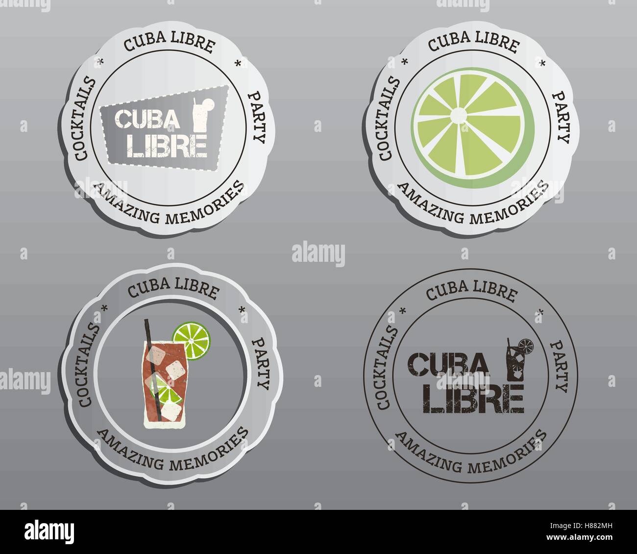 Summer cocktail party badges, labels and logo layout templates with ...