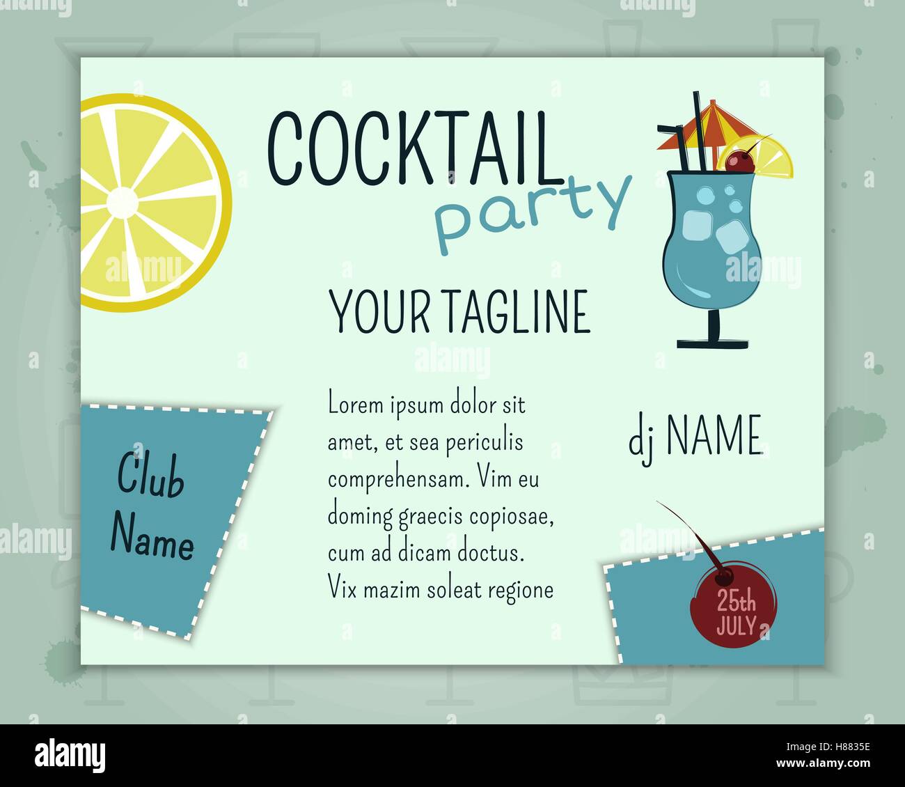 Summer cocktail party poster and banner layout template with blue ...